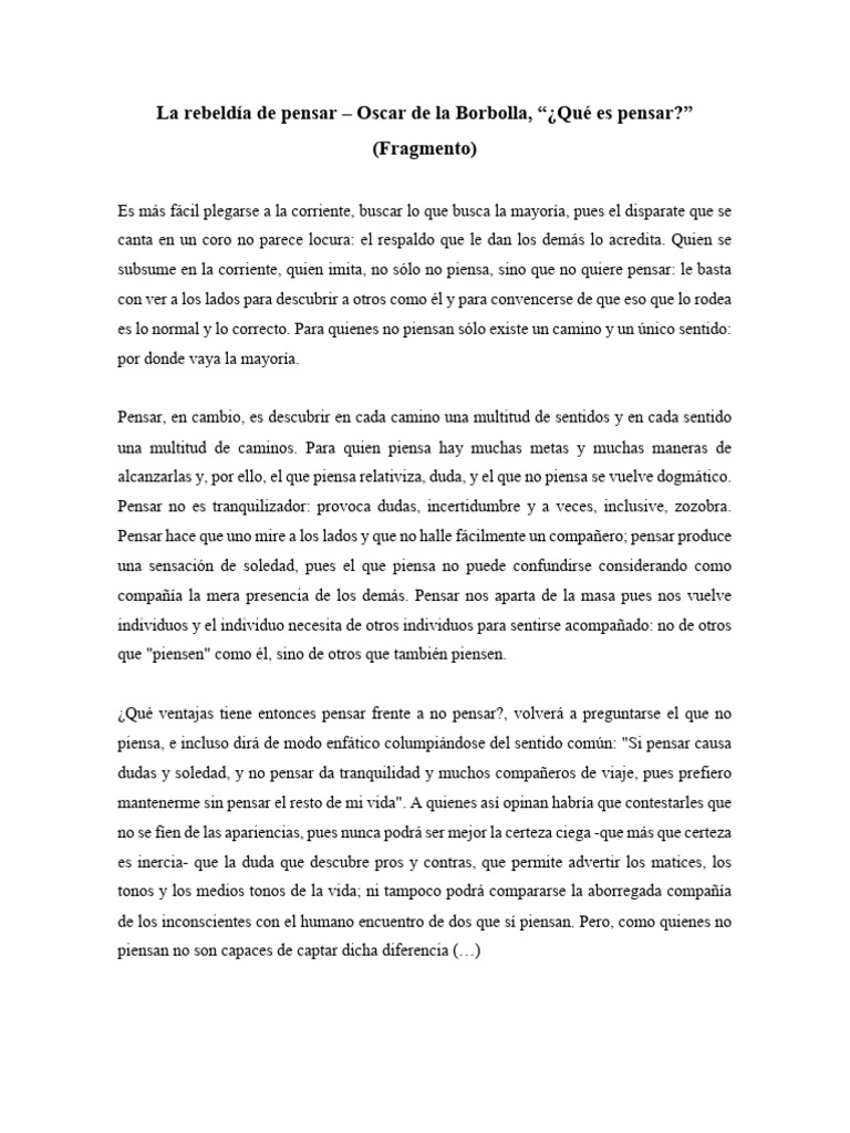 La rebeldía de pensar y sus desafíos | PDF