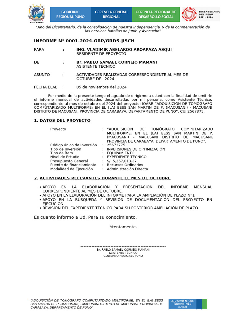 Informe Actividades Realizadas #001 | PDF