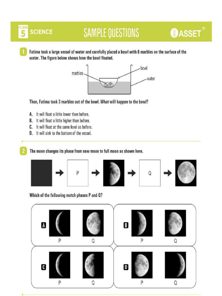 Class 5 ASSET Science Sample Paper | PDF