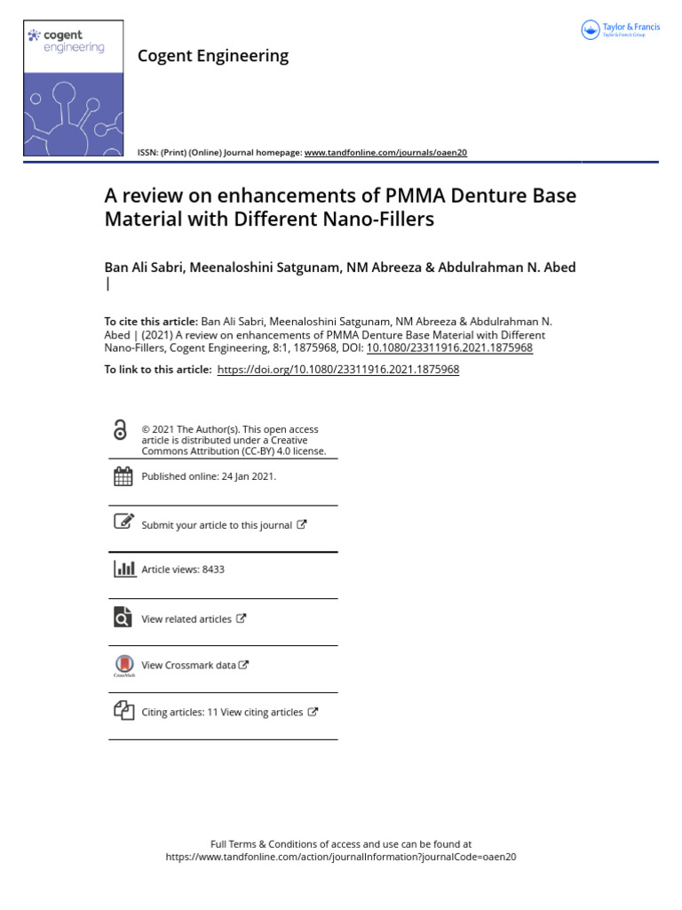 A review on enhancements of PMMA Denture Base Material with Different ...
