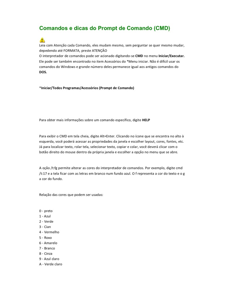 Comandos CMD Dos | PDF | Arquivo de texto | Microsoft Windows
