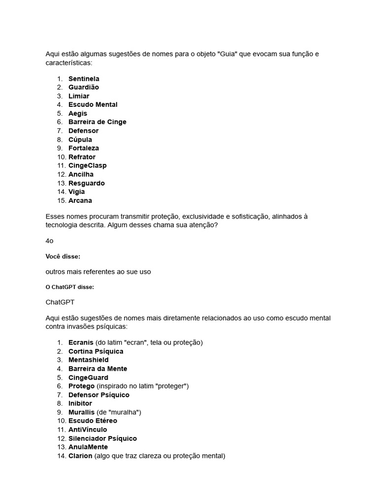 Nomes Criativos para o Objeto "Guia" | PDF