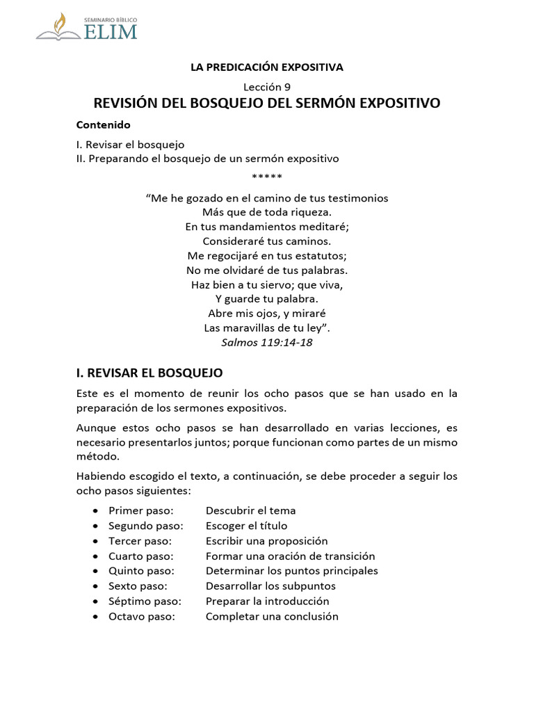 Lección 09 - Revisión Del Bosquejo Del Sermón Expositivo | PDF | Sermón ...