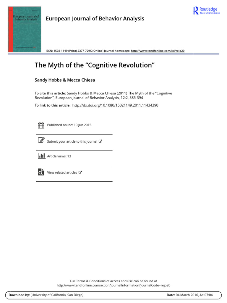 Hobbs, S., & Chiesa, M. (2011). The myth of the ''cognitive revolution'' | PDF | Psychology ...