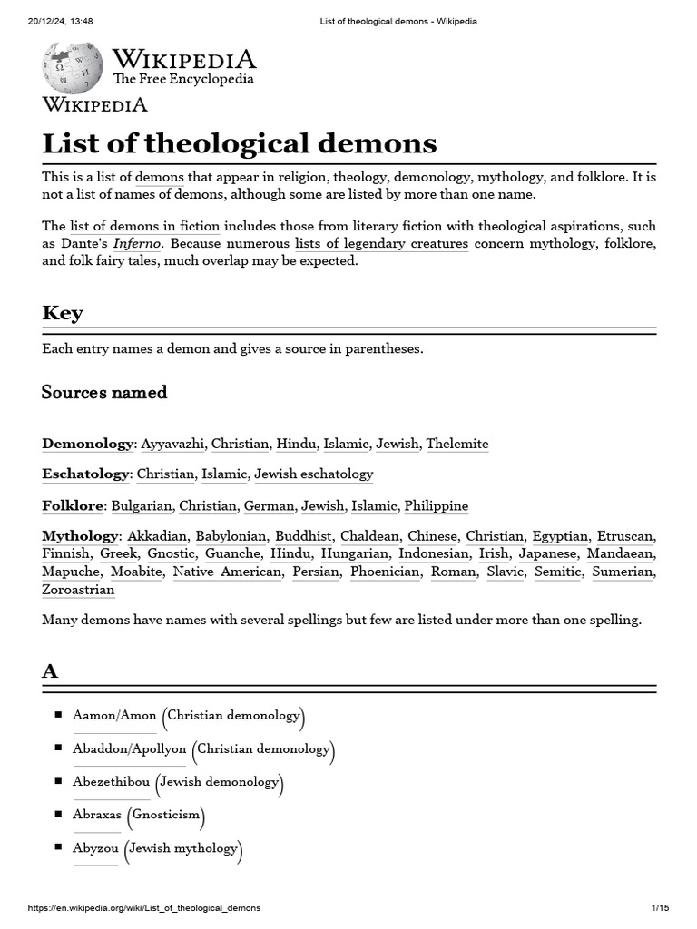 List of Theological Demons - Wikipedia | PDF | Demonology | Demons