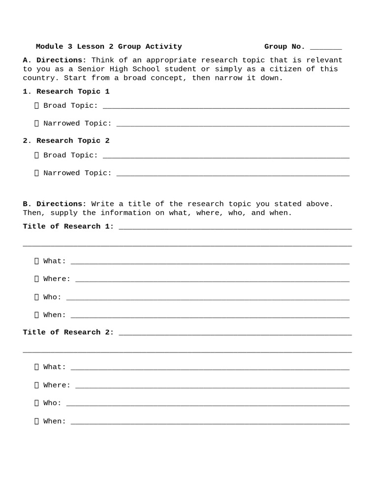 Module 3 Lesson 2 Group Activity | PDF