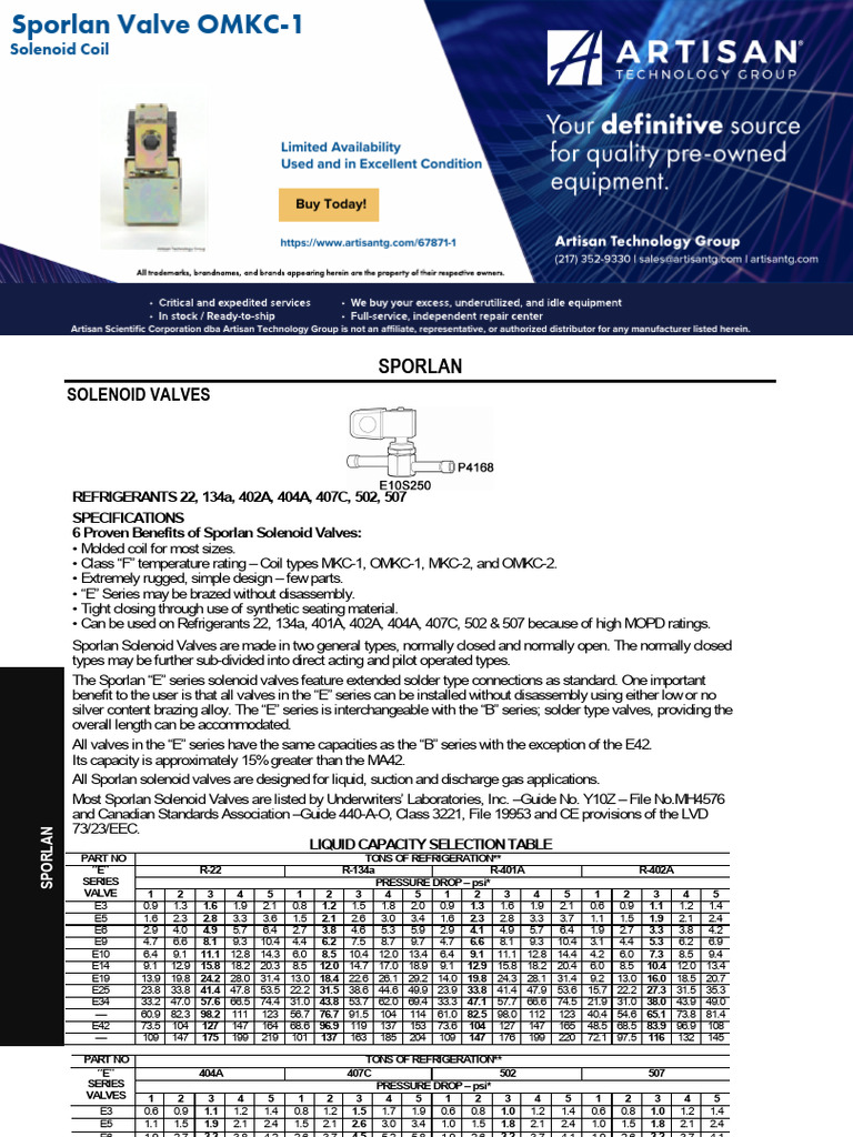 Sporlan Solenoid Valves Datasheet | PDF | Valve | Manufactured Goods