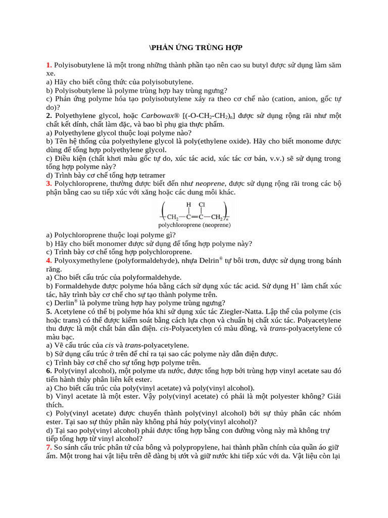 Bai Tap Addition Polymerization | PDF