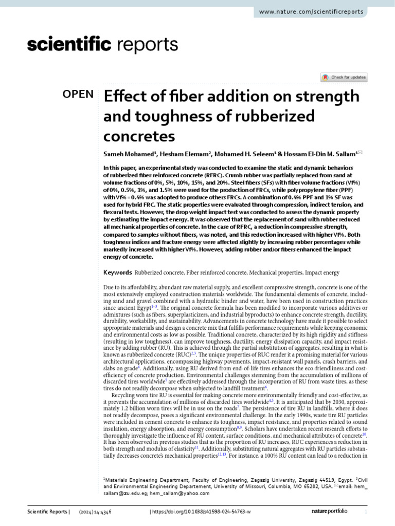 Scientific Reports - Effect of fiber addition on strength and toughness ...