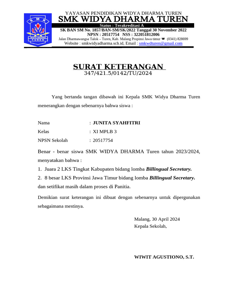 Surat Keterangan Siswa PKH | PDF