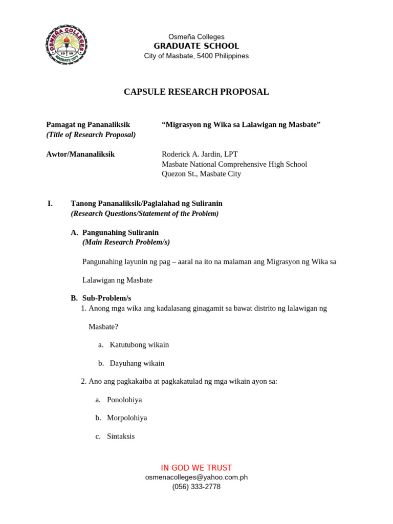 Oc Capsule Research Proposal Jardin-R. | PDF