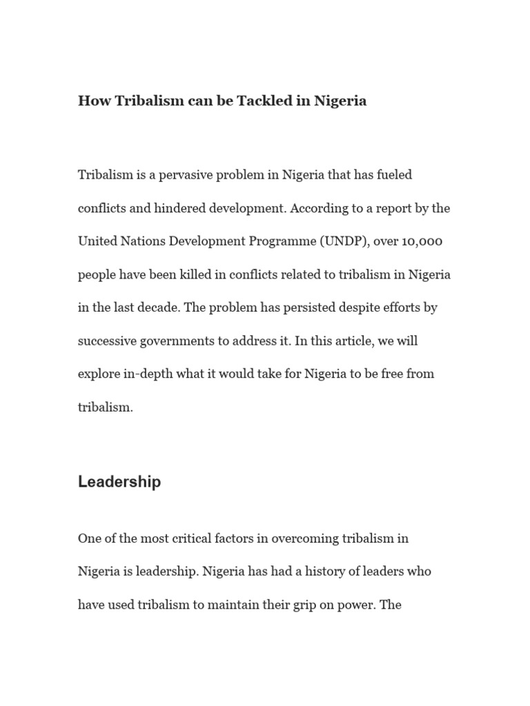 Tackling Tribalism in Nigeria | PDF | Nigeria | Nigerians