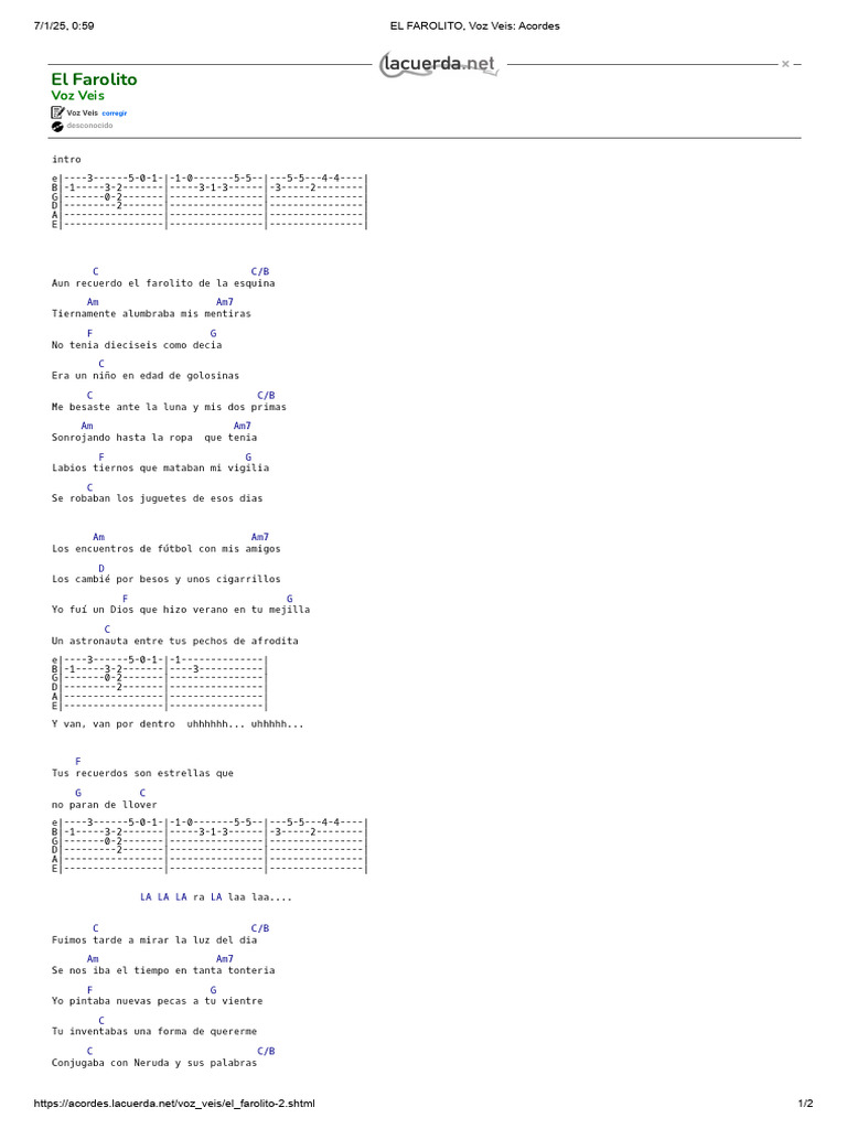 EL FAROLITO, Voz Veis - Acordes | PDF