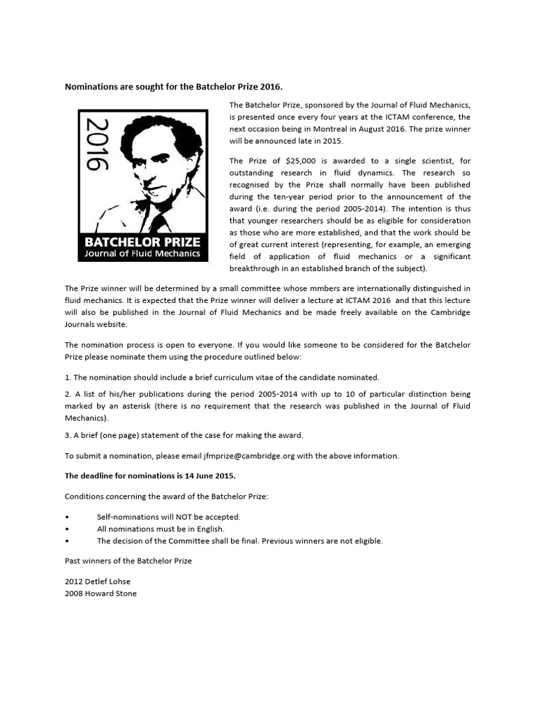 Nominations Open for Batchelor Prize 2016 | PDF