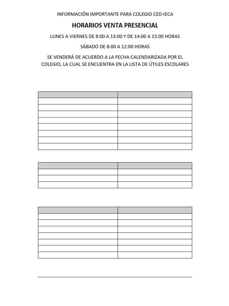 Horarios y precios útiles escolares CED-IECA | PDF