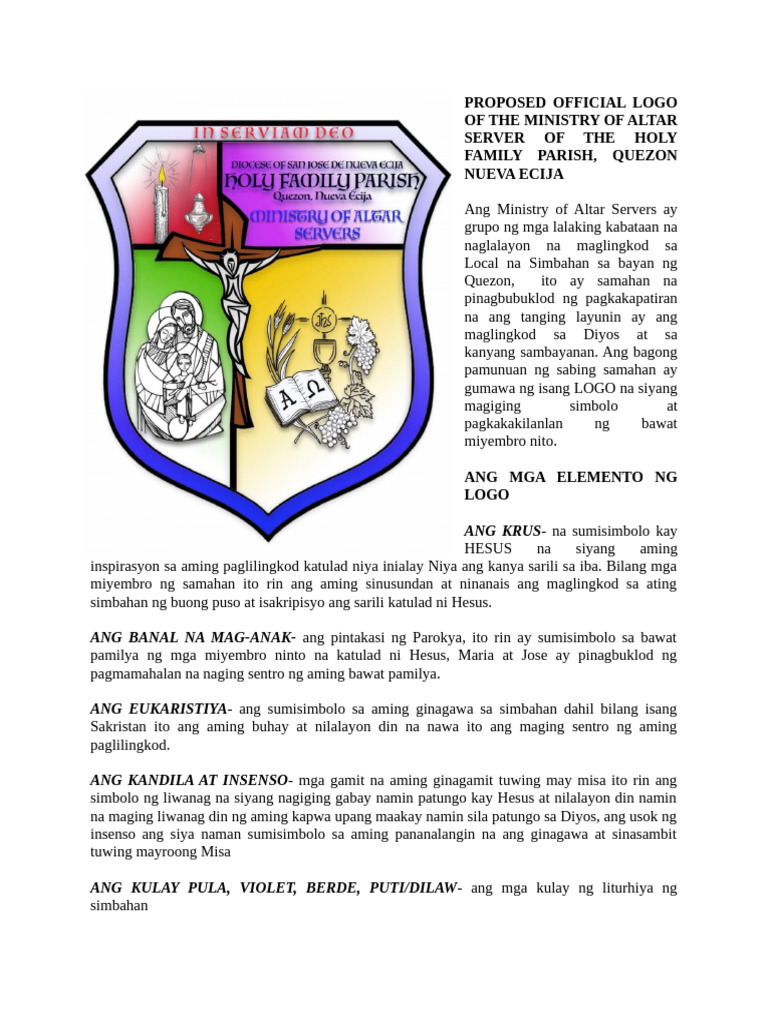 Proposed Official Logo of The Ministry of Altar Server of The Holy ...
