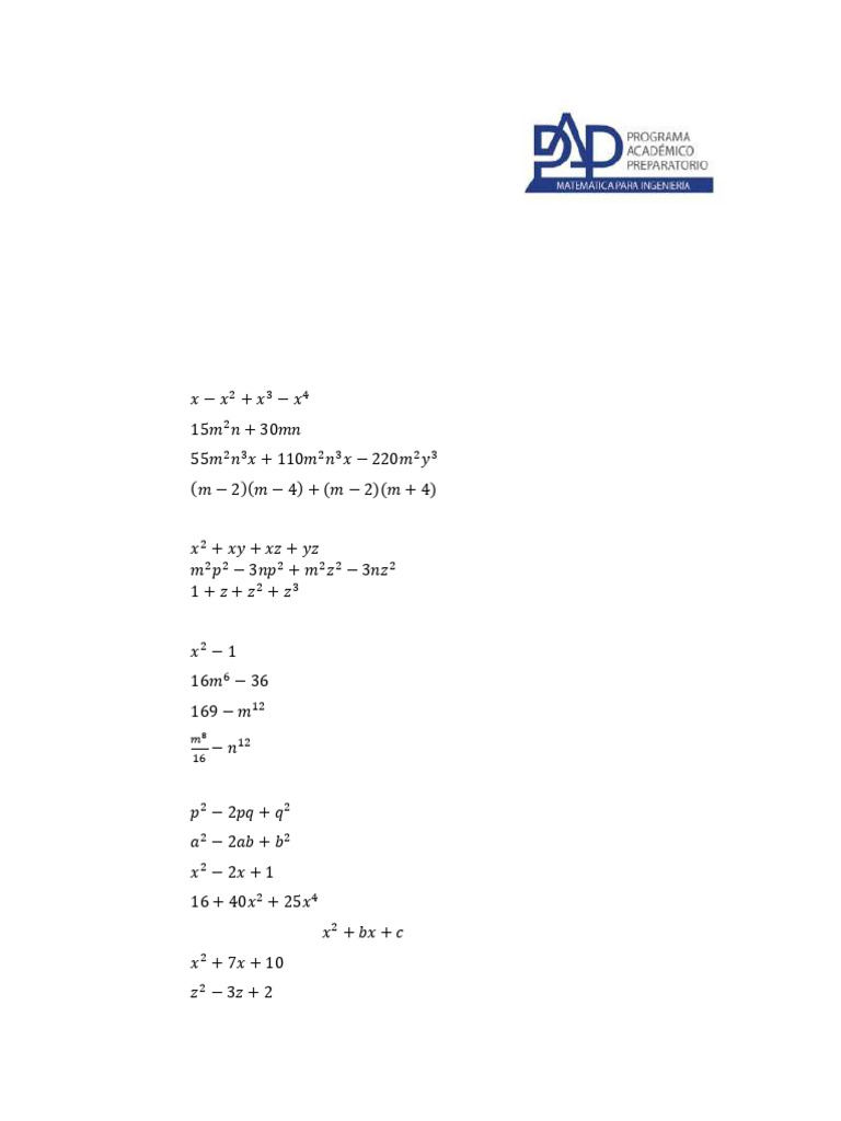 HOJA DE TRABAJO SOBRE FACTORIZACION | PDF