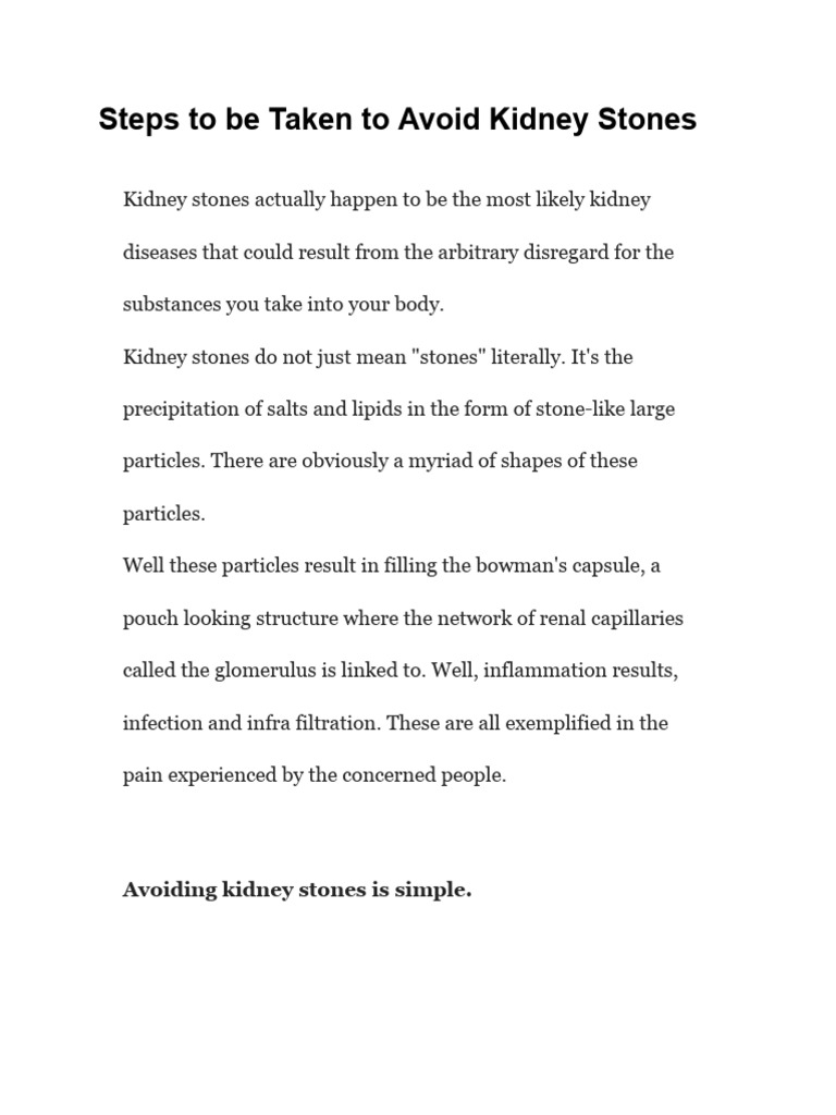 Steps To Take To Avoid Kidney Stones | PDF