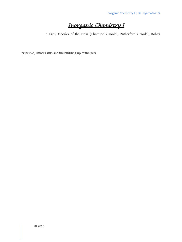 Inorganic Chemistry Notes | PDF | Atomic Orbital | Electron Configuration