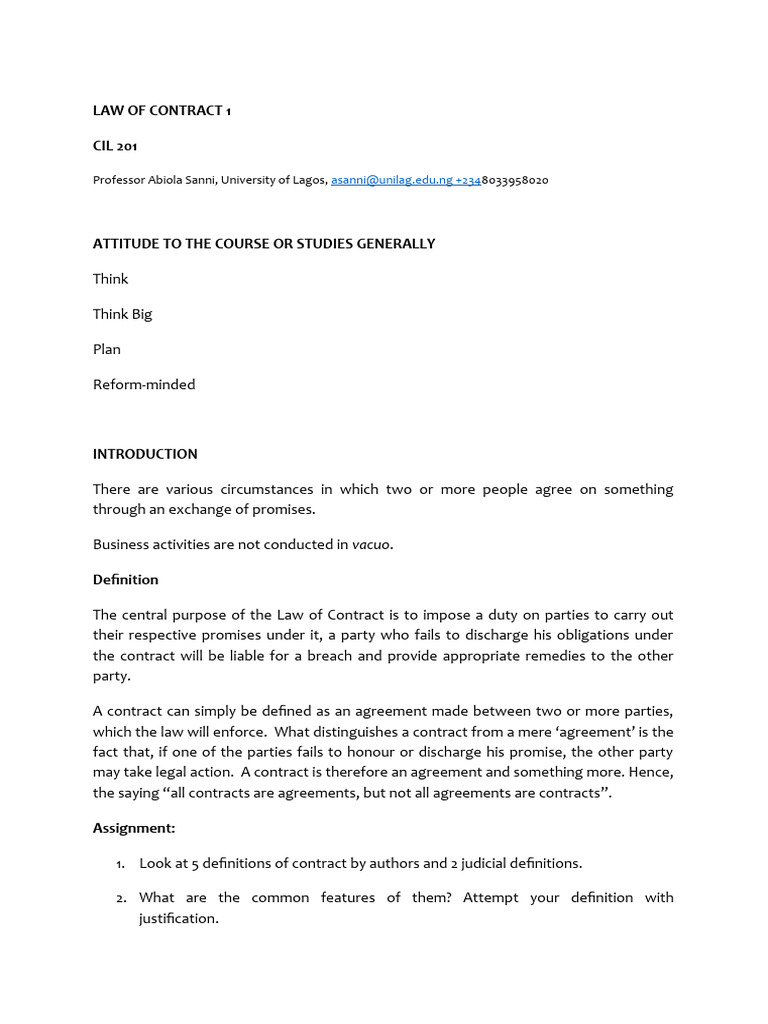 CIL 201 INTRODUCTION TO CONTRACT POWER POINT (Clean) | PDF | Damages ...