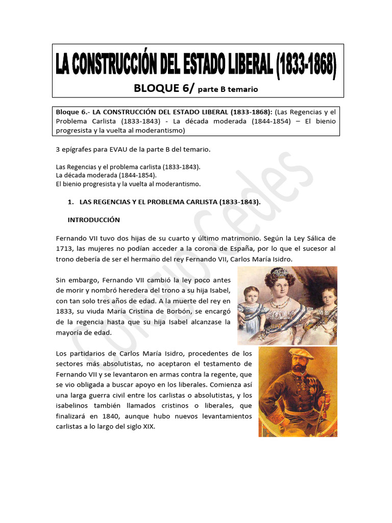 La Construcción Del Estado Liberal (1833-1868) | PDF | Gobierno de españa | Política de españa