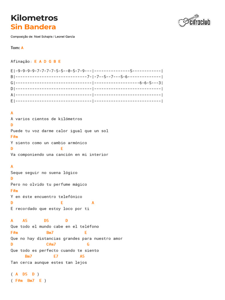 Acordes de "Kilómetros" - Sin Bandera | PDF | Música grabada | Música pop