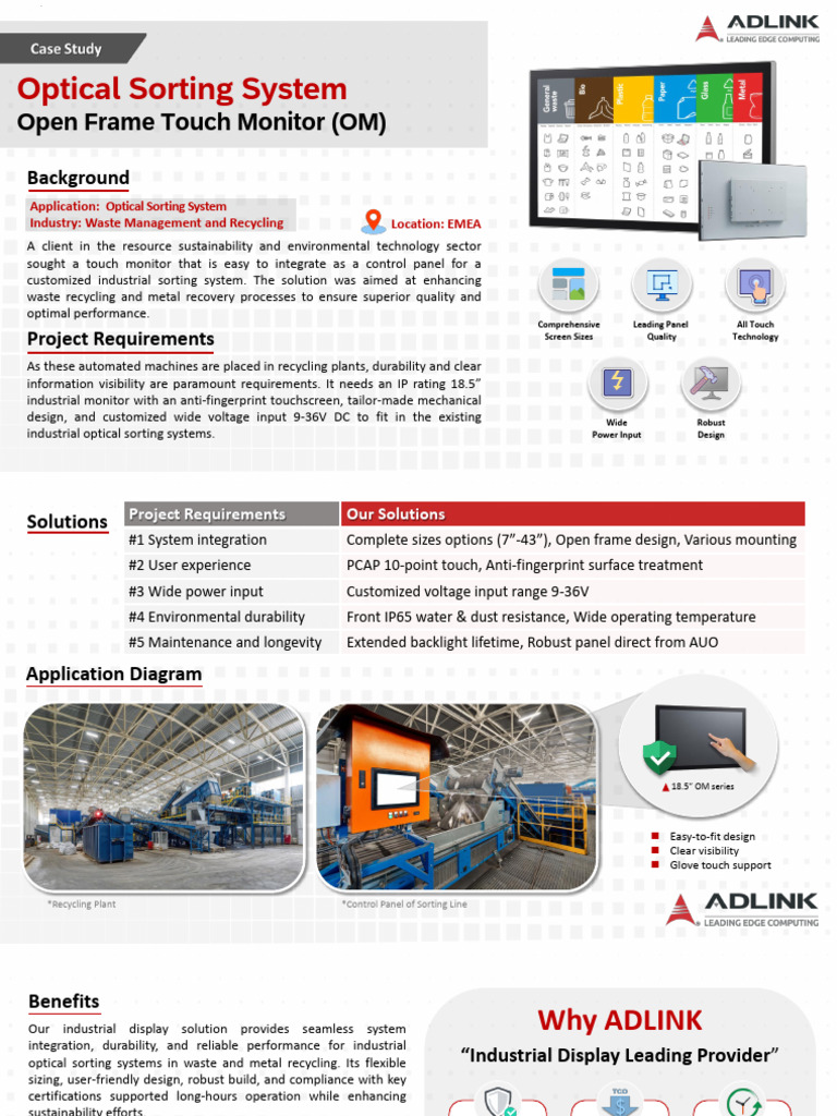 Case Study Optical Sorting System Open Frame Industrial Monitor OM ...