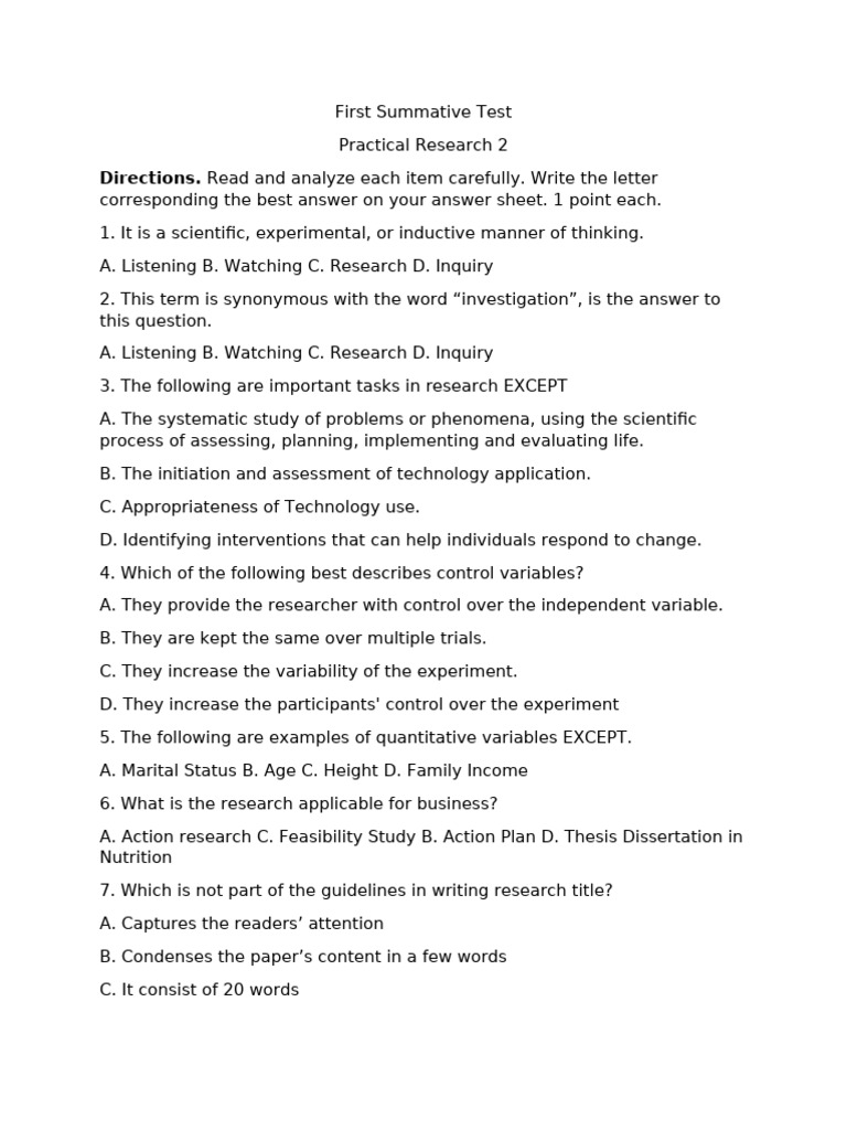 First Summative Test pr2 | PDF | Scientific Method | Experiment