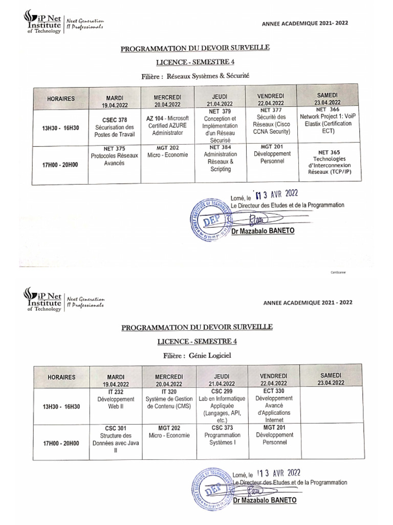 Programmation Des Devoirs S4 | PDF