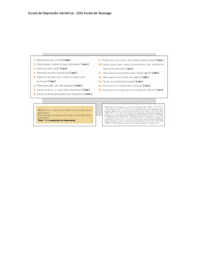 Escala de Depressao Geriatrica EDG Escala de Yesavage | PDF