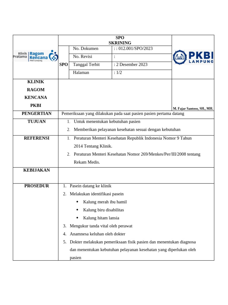 SPO SKRINING REVISI | PDF