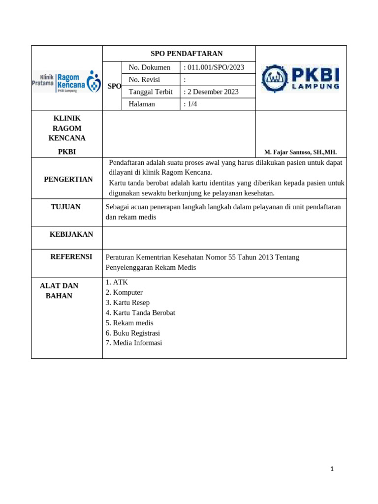 Spo Pendaftaran Revisi | PDF