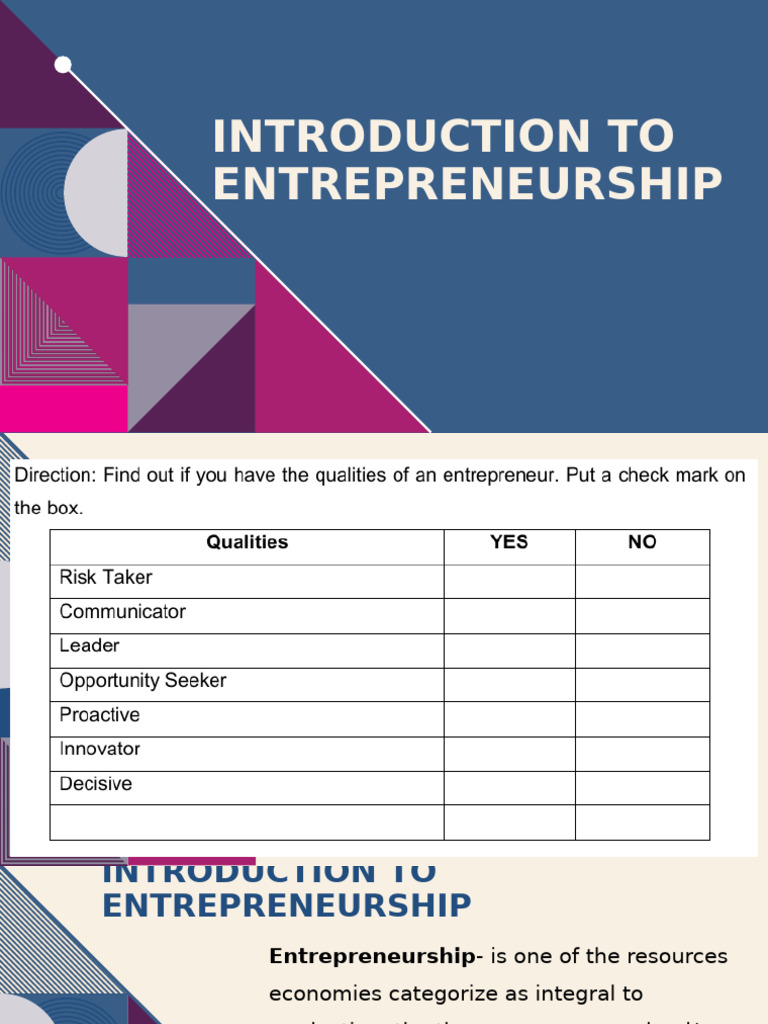 Introduction to Entrepreneurship | PDF
