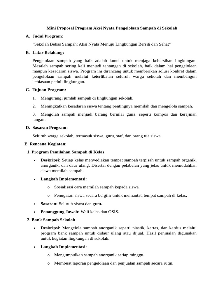 Mini Proposal Program Aksi Nyata Pengelolaan Sampah Di Sekolah | PDF