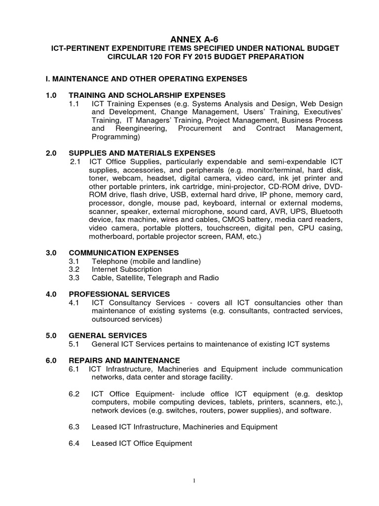 2014 Issp Ict-Expenses Annex-A6 | PDF | Computer Network | Telephone