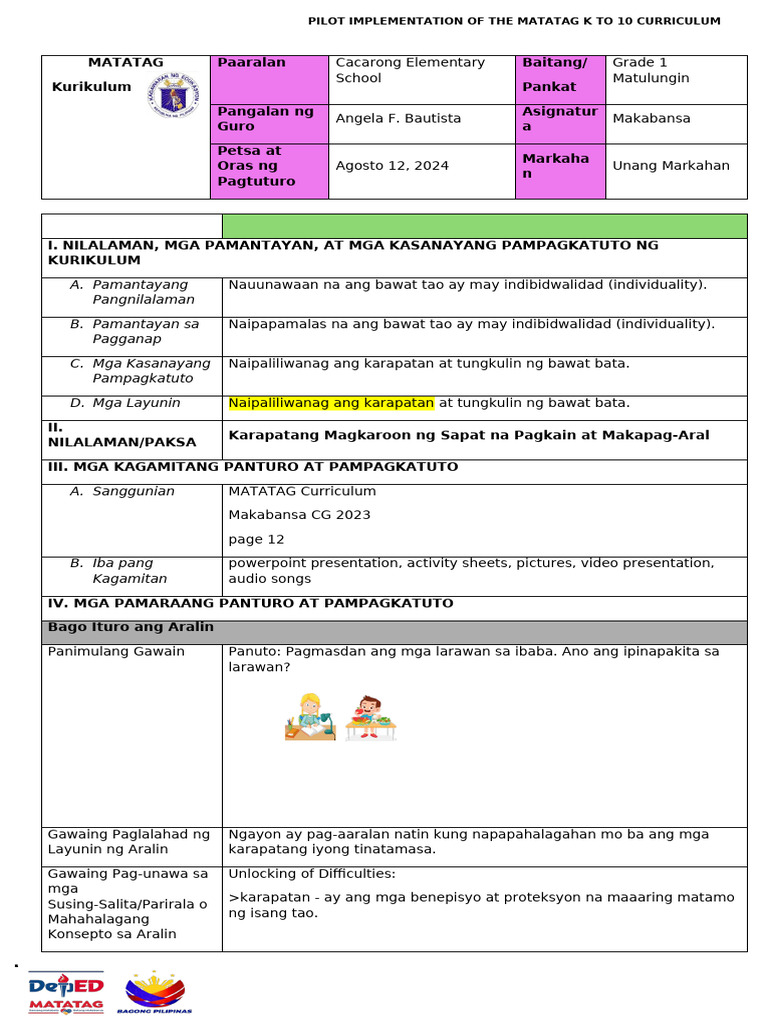g1 q1 DLP Week 3makabansa | PDF