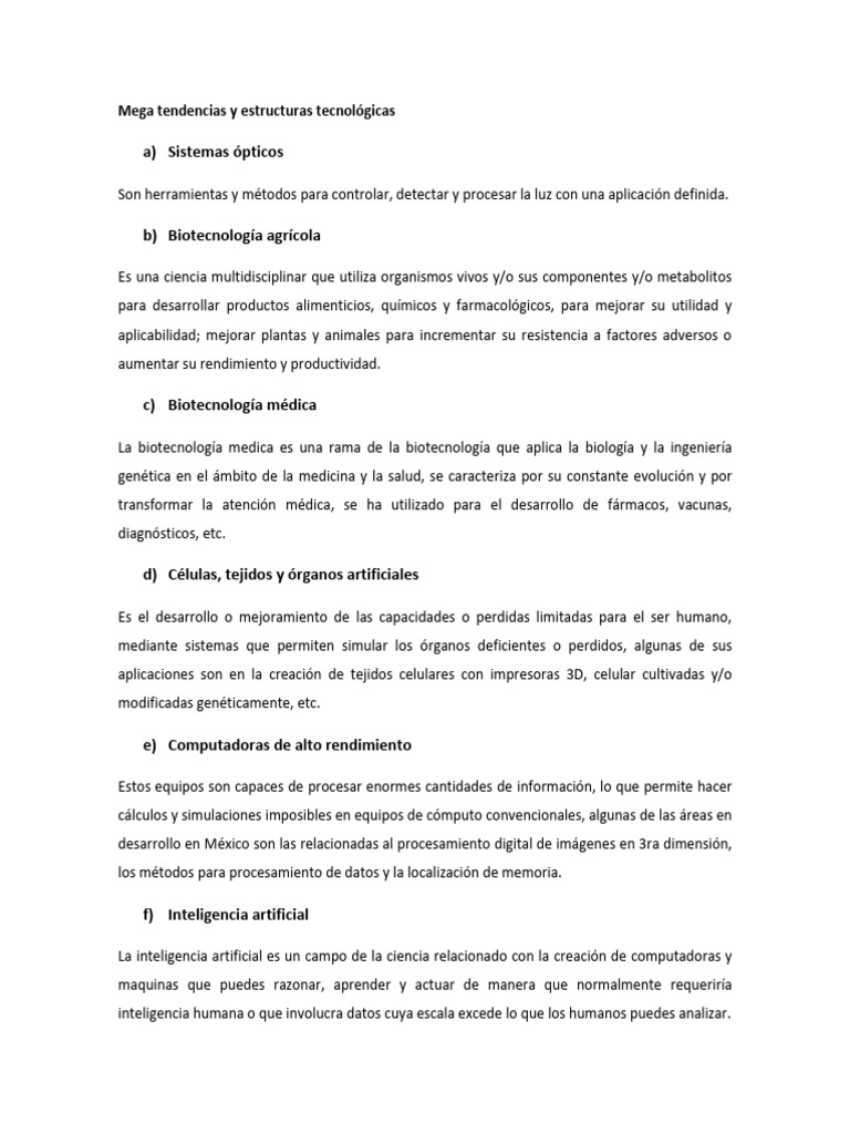 Mega Tendencias y Estructuras Tecnol-Gicas Investigaci-N | PDF | Biotecnología | Nanotecnología