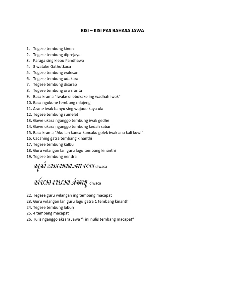 Kisi-Kisi B. Jawa | PDF