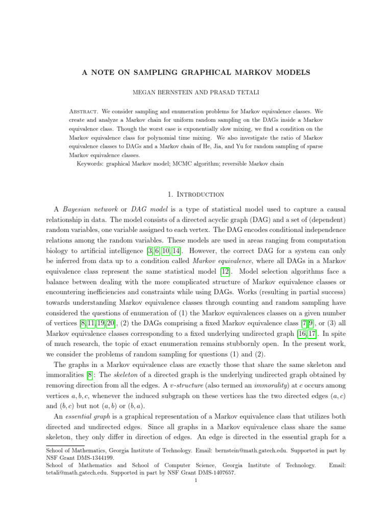 A Note On Sampling Graphical Markov Models - Megan Bernstein and Prasad ...