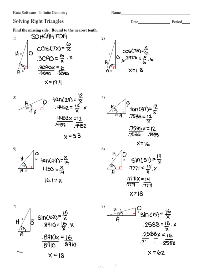 Solving Right Triangles Worksheet | PDF | Euclid | Triangle Geometry