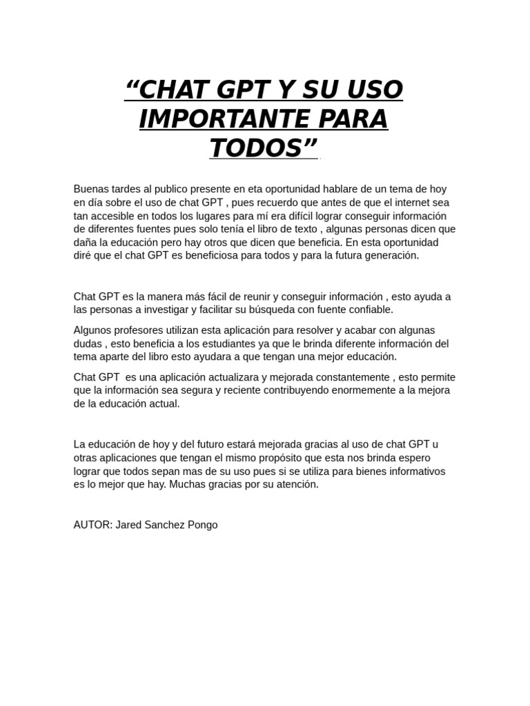 Chat GPT y Su Uso Importante para Todos | PDF