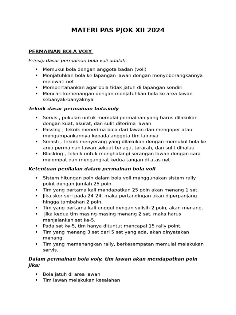 MATERI PAS PJOK XII 2024 | PDF