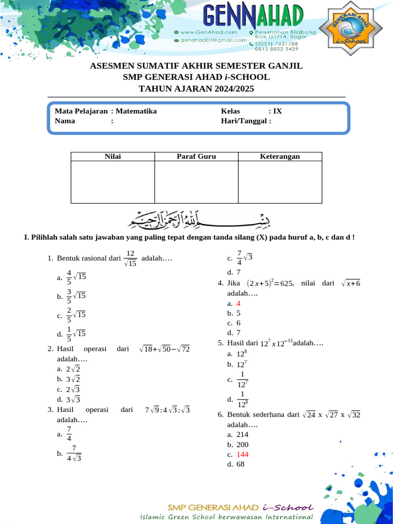 MTK_KELAS 9_ASAS 24-25 | PDF
