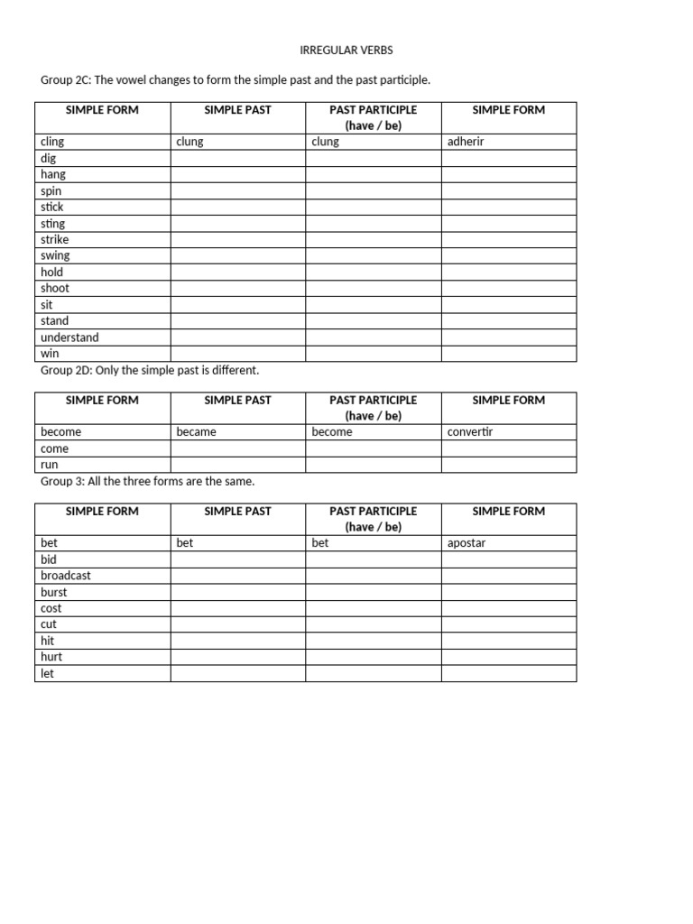 Irregular Verbs: Past Forms Guide | PDF