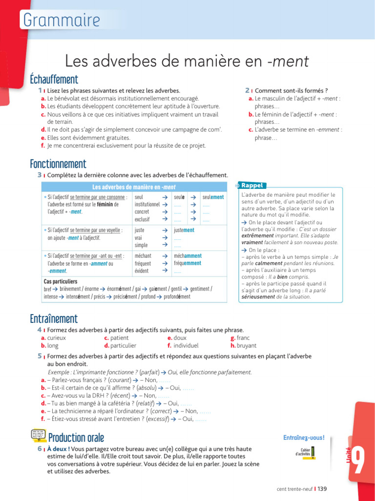 Adverbes de manière en -ment | PDF | Adverbe | Grammaire