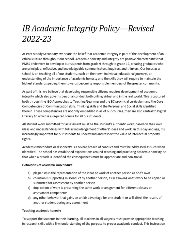 IB Academic Integrity Policy 2022-23 | PDF | Academic Dishonesty ...