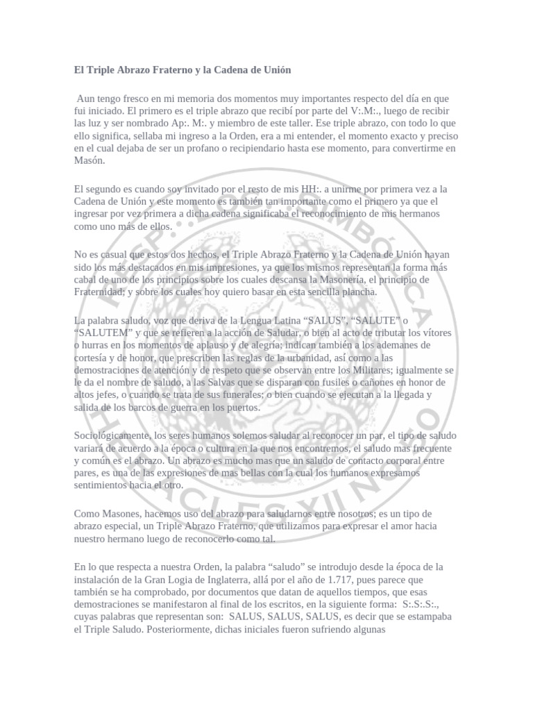 Significado del Triple Abrazo Fraterno | PDF | Masonería | Amor