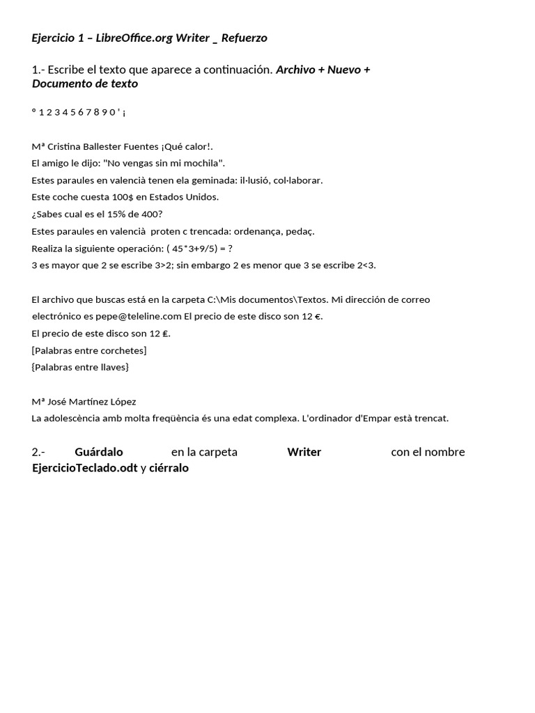 Ejercicios Writer | PDF