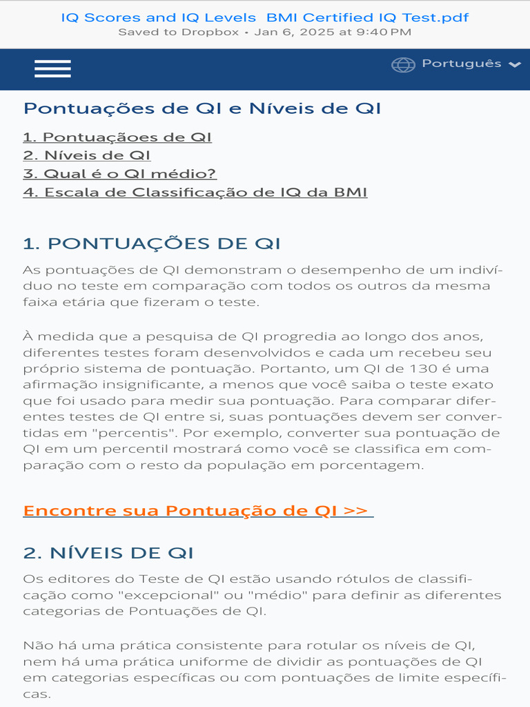 Iq Scores and Iq Levels Bmi Certified Iq Test | PDF | Quociente de ...
