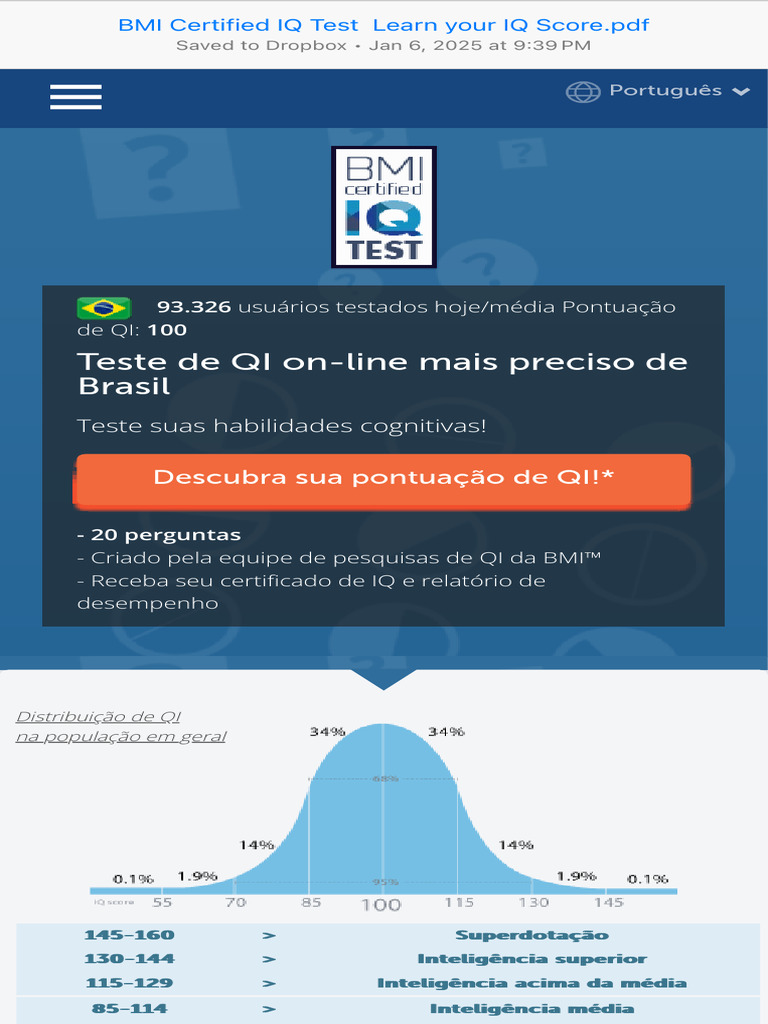 Bmi Certified Iq Test Learn Your Iq Score | PDF | Quociente de ...